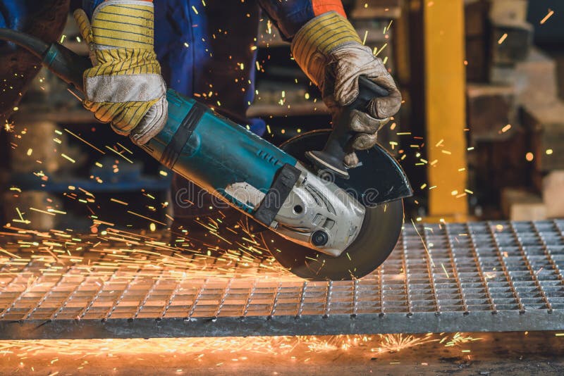 Worker Grinding a Metal Plate Stock Image - Image of spark, tool: 66251809