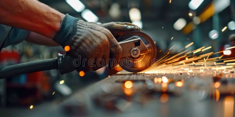 Worker Grinding Metal in Workshop. Generative Ai Stock Illustration ...