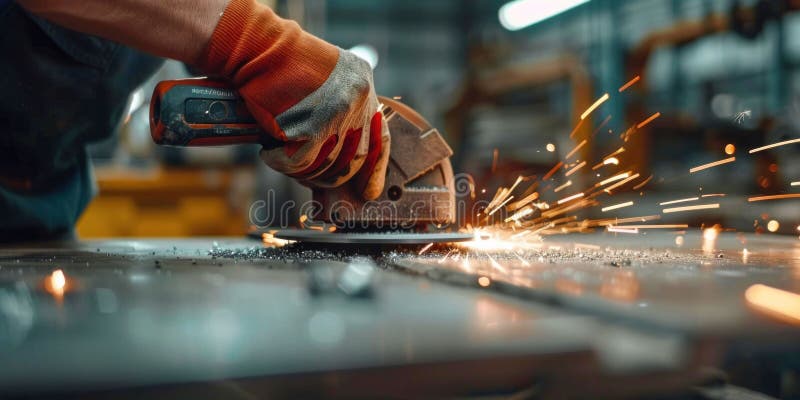 Worker Grinding Metal in Workshop. Generative Ai Stock Illustration ...