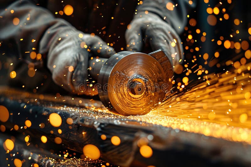 Worker Grinding a Piece of Metal. Generative AI. Stock Illustration ...