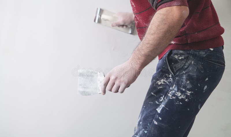 Worker Grinding Wall with Sandpaper. Renovation Stock Image - Image of ...