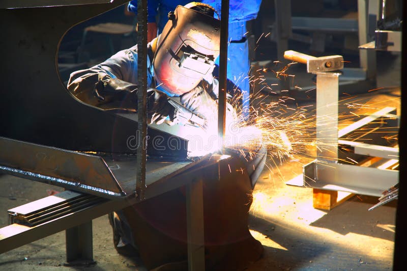 Worker Grinding/welding Metal Stock Image - Image of construction ...