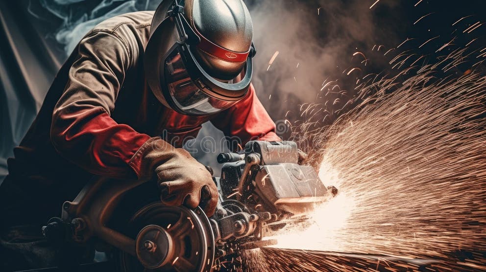 A Worker Grinds the Part with an Angle Grinder Stock Image - Image of ...