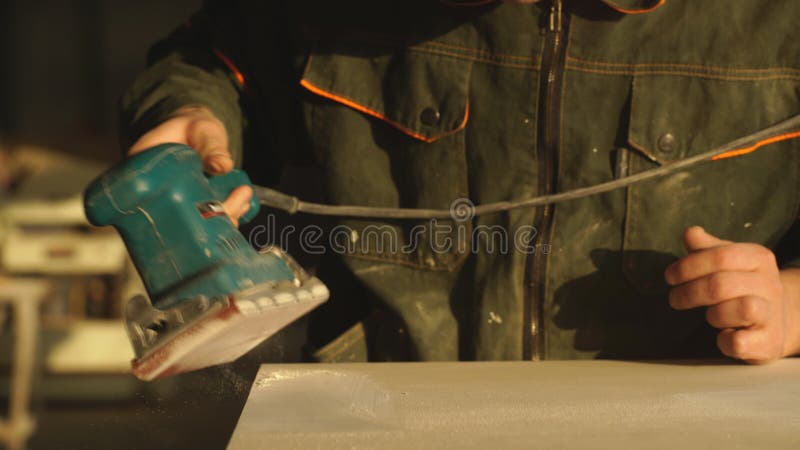 Worker Grinds the Wood of Angular Grinding Machine Stock Video - Video ...