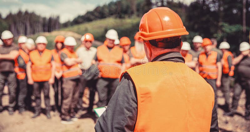 Worker Group Wearing Vest, Safety. Building Concept. Architector ...
