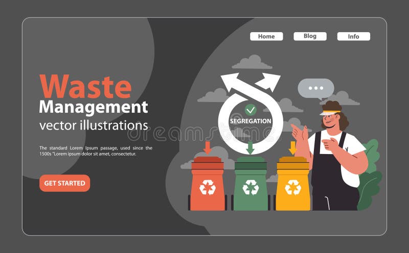 Worker Guiding Waste Segregation. Flat Vector Illustration Stock Vector ...