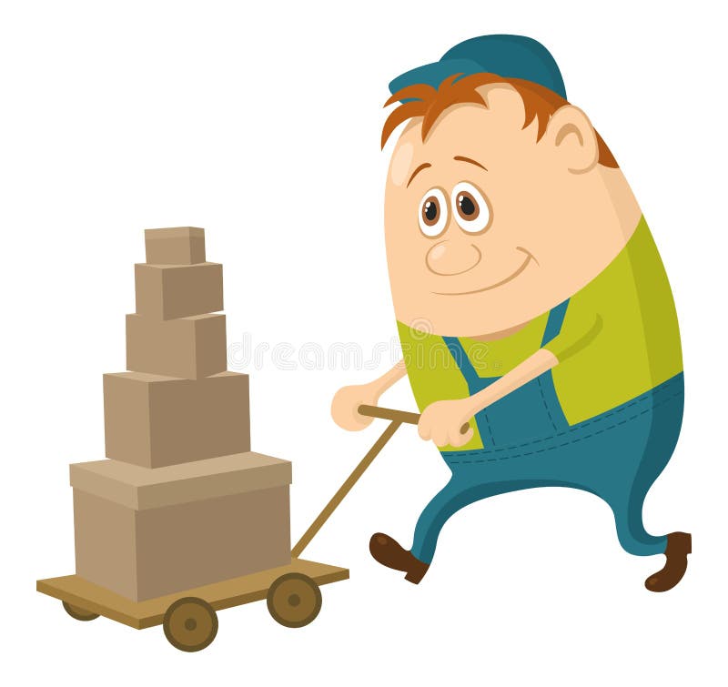 Worker with hand cart stock vector. Illustration of profession - 24645081