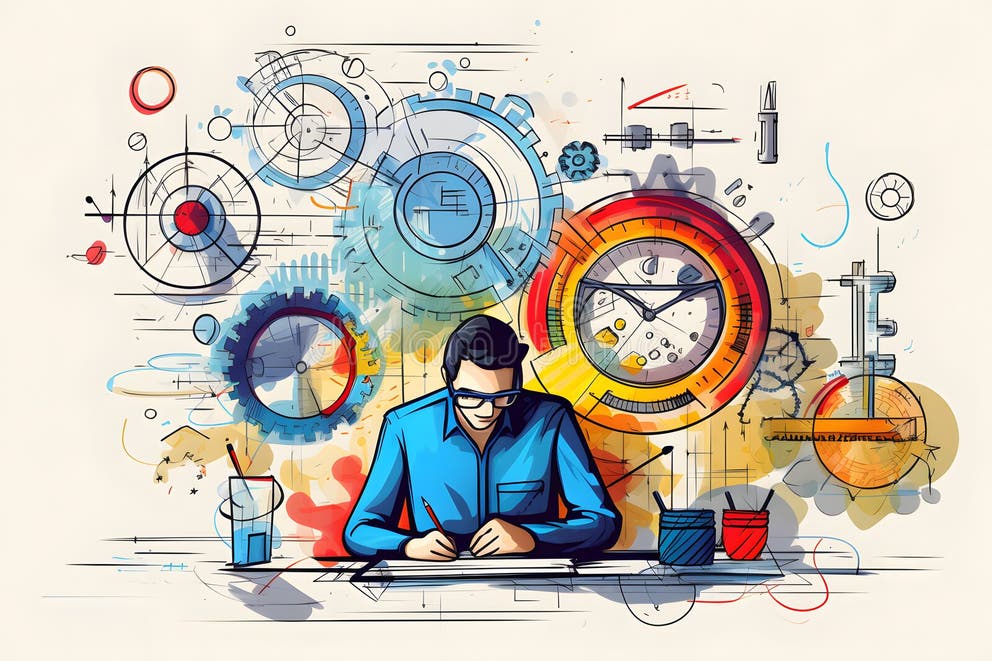 Worker Hand Drawn Flat S Illustrator Ai Generated Stock Illustration ...