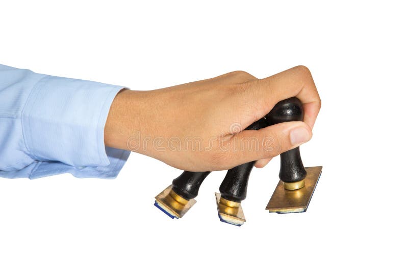 Worker Hand Holding Old Rubber Stamp Stock Photo - Image of tool, male ...