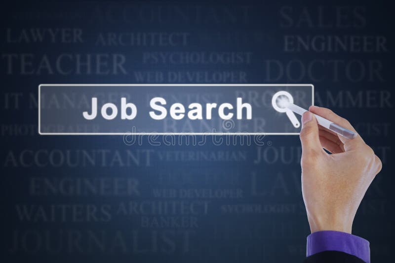 Worker Hand Touches Job Search Button Stock Photo - Image of press ...