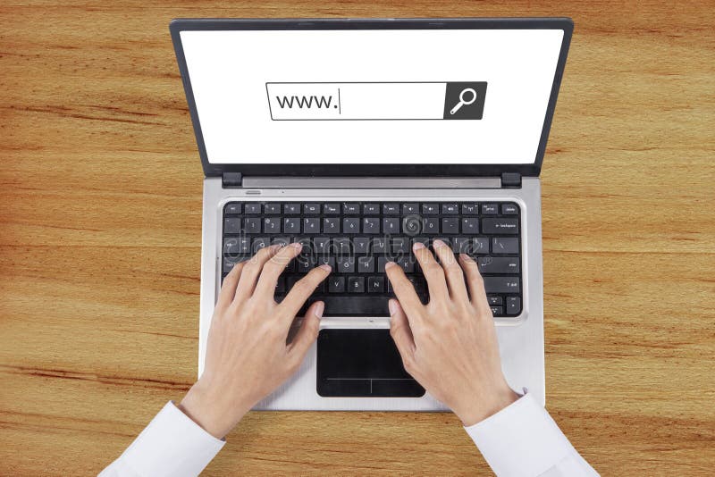 Worker Hand Types Www Text on Laptop Stock Image - Image of site, table ...