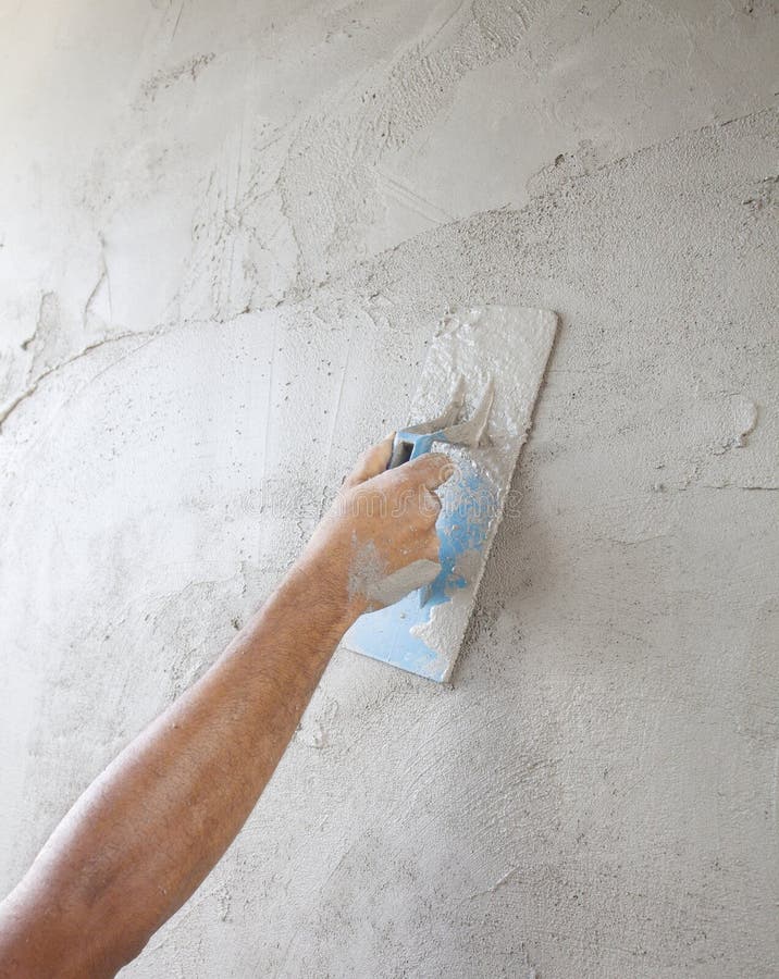 Worker Hand Working To Built Cement Wall of Home Construction Stock ...