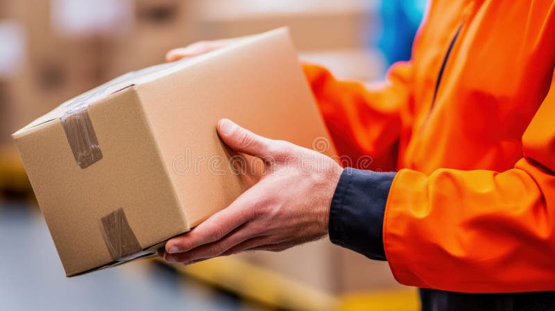 Worker Handling Cardboard Package in Warehouse Stock Illustration ...