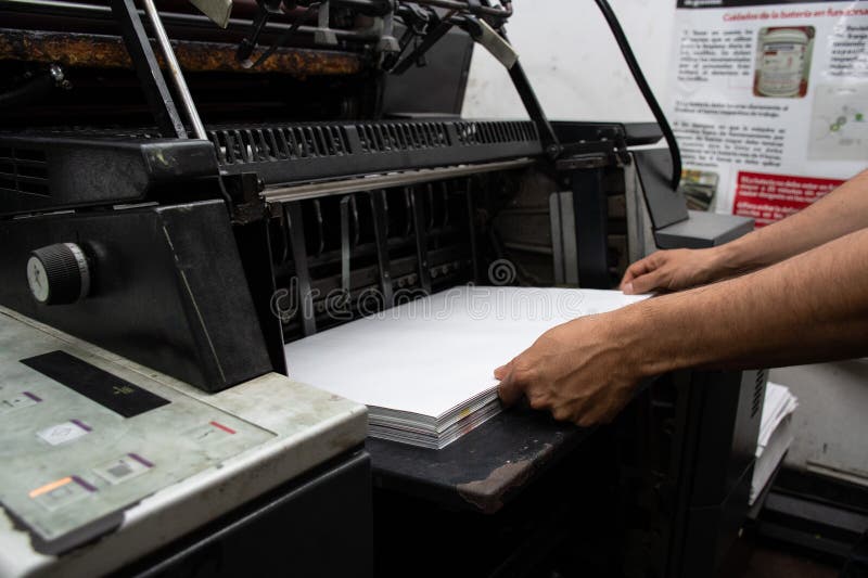 Worker Handling Industrial Printer Efficient Printing Production Stock ...