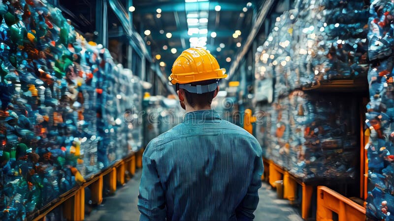 Worker Handling Recycled Plastic in a Factory, Showcasing the Plastic ...