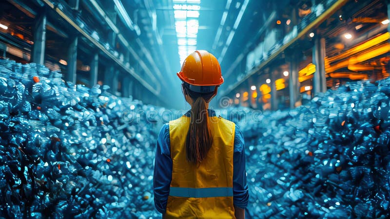 Worker Handling Recycled Plastic in a Factory, Showcasing the Plastic ...