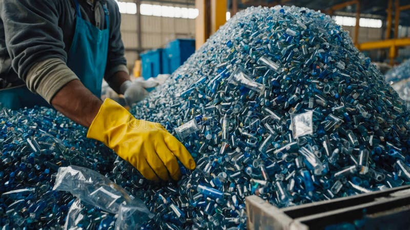 Worker Handling Recycled Plastic in a Factory, Showcasing the Plastic ...