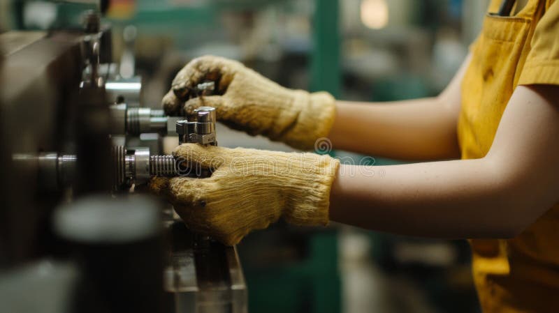 Worker Hands Carefully Adjusting Machine Parts Stock Illustration ...