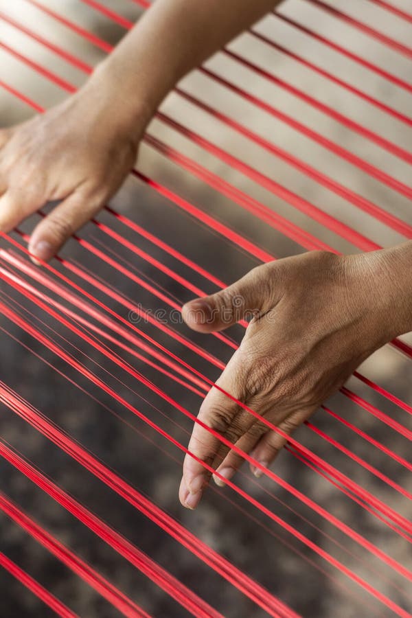 Worker Hands Deyail with Traditional Natural Silk Making Machine ...