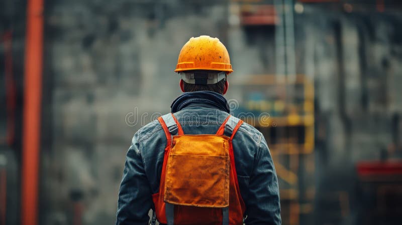 Worker in Hard Hat Observes Construction Site at Sunset Stock Image ...