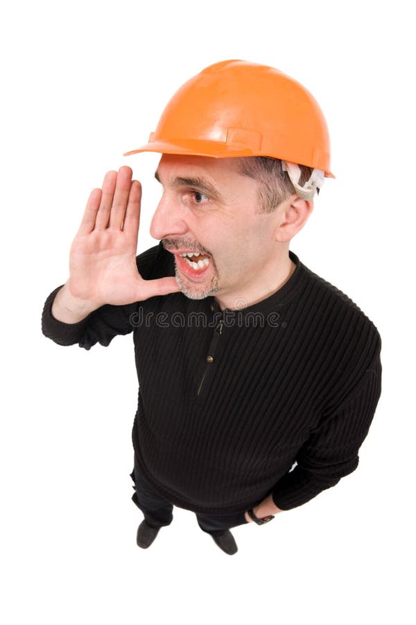 Worker with Hardhat Shouting Stock Photo - Image of hollering, workman ...
