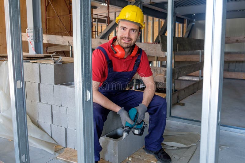 Worker Having a Break in a Building Site Stock Image - Image of motion ...