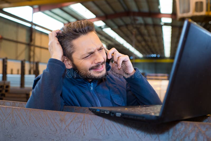 Worker Having Problem with Laptop Stock Image - Image of delivering ...