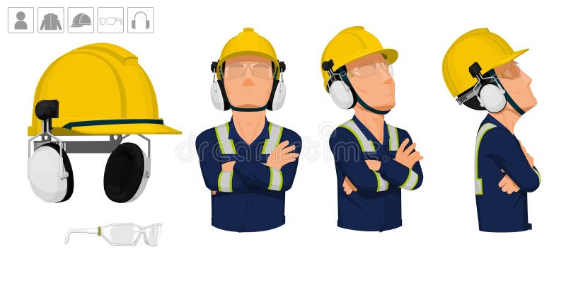 Worker with Helmet and Earmuffs on White Background Stock Vector ...