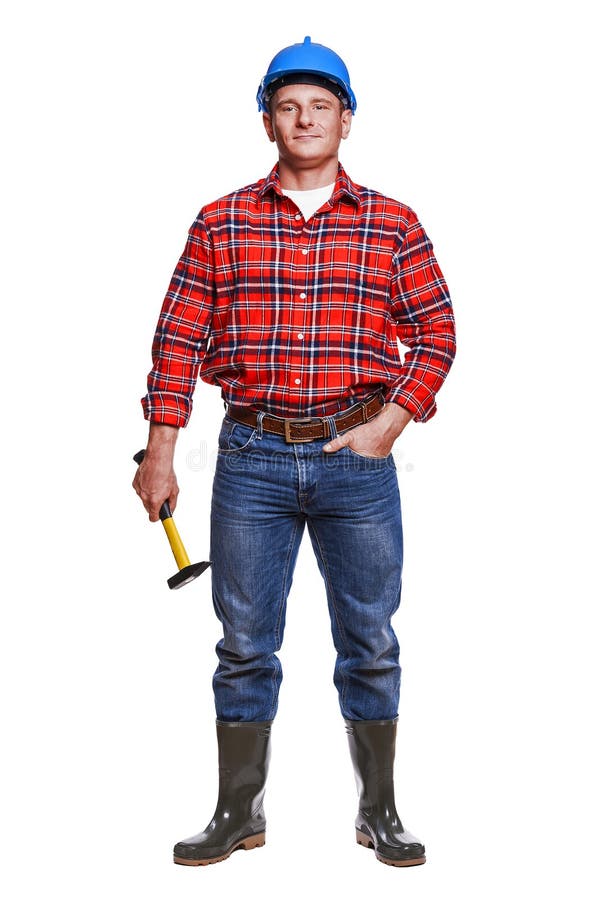 Worker in Helmet with Hammer. Stock Photo - Image of improvement ...