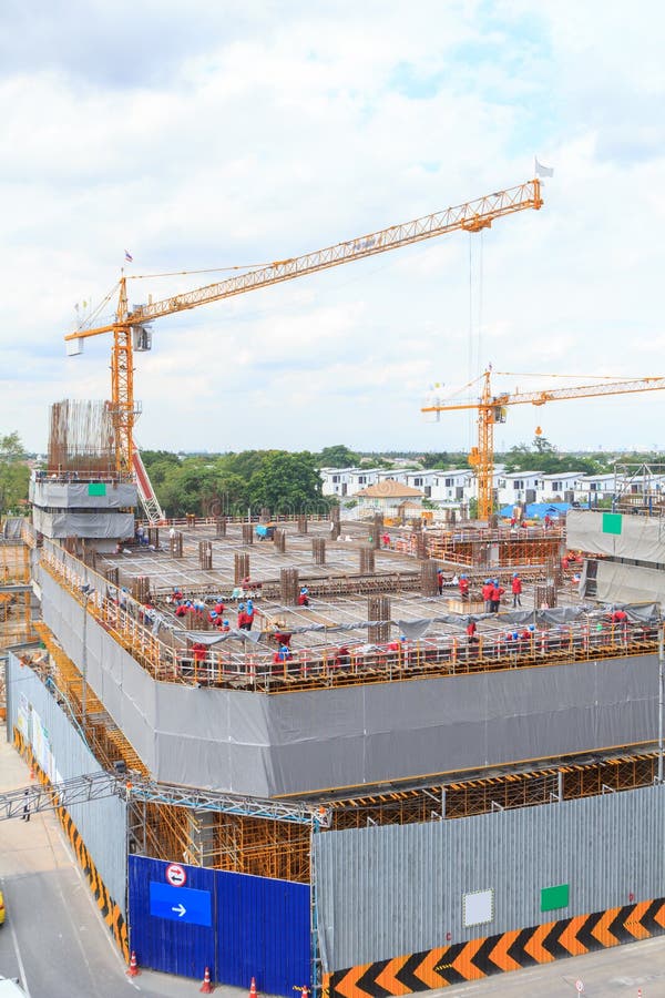 Worker at High Building Construction Stock Photo - Image of scaffold ...