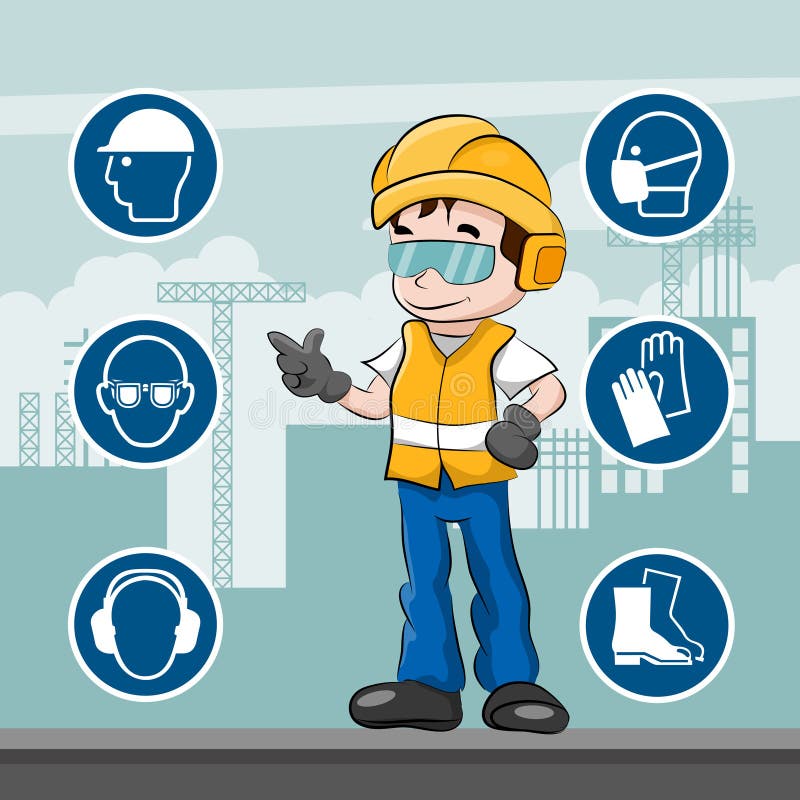 Worker with His Personal Protective Equipment and Security Icons Stock ...