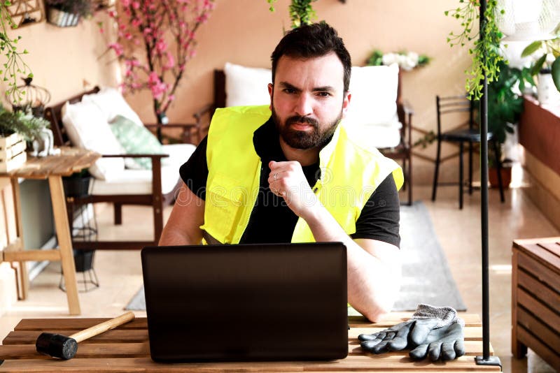 Worker in His Work Area with a Computer Stock Image - Image of ...