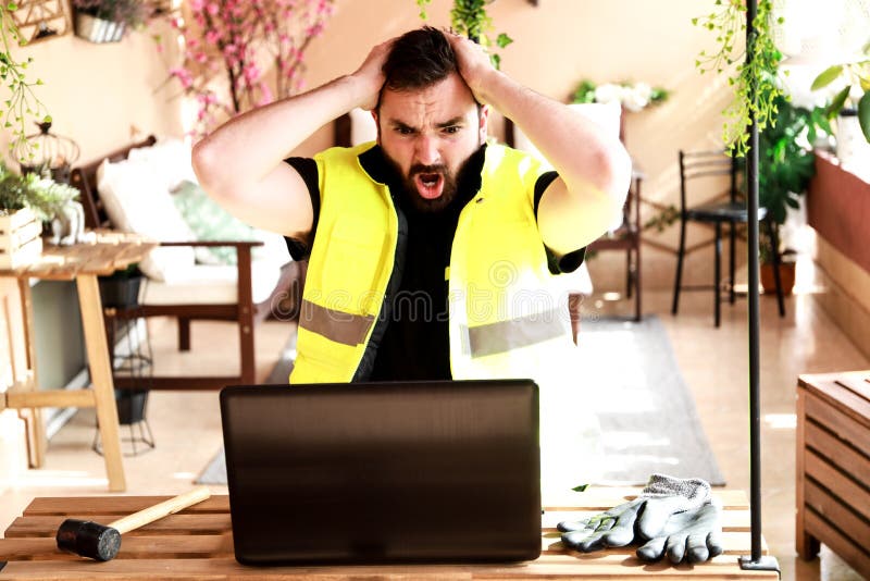 Worker in His Work Area with a Computer Stock Photo - Image of ...