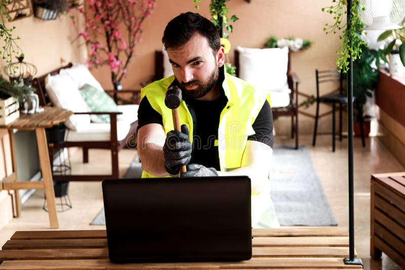 Worker in His Work Area with a Computer Stock Photo - Image of area ...