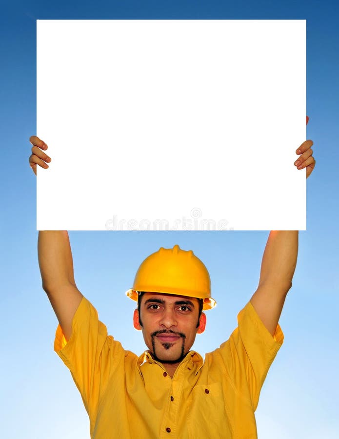 Worker holding blank sign stock image. Image of blueprint - 6794629