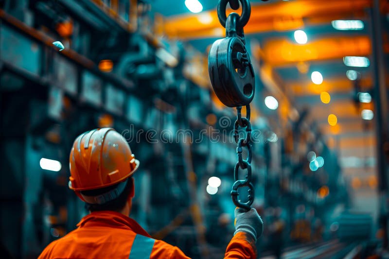 A Worker Holding a Chain in a Factory Stock Illustration - Illustration ...