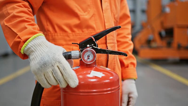 Worker Holding Fire Extinguisher, Workplace Safety Concept. Stock Video ...