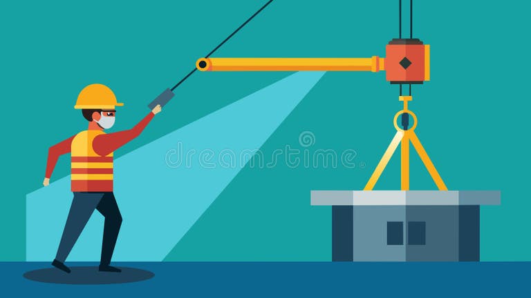 A Worker Holding a Laser Pointer Guiding the Crane Operator To Lower ...