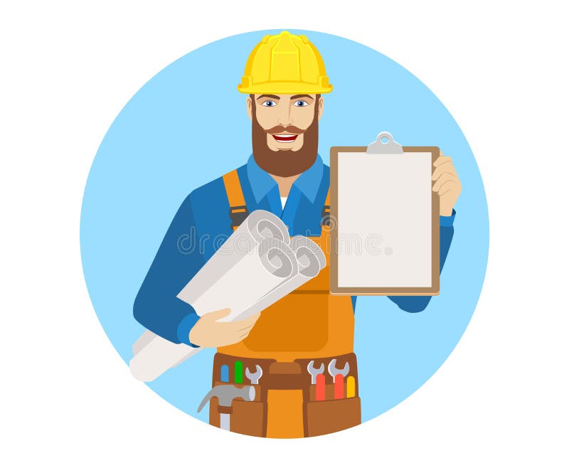 Worker Holding the Project Plans and Clipboard Stock Vector ...