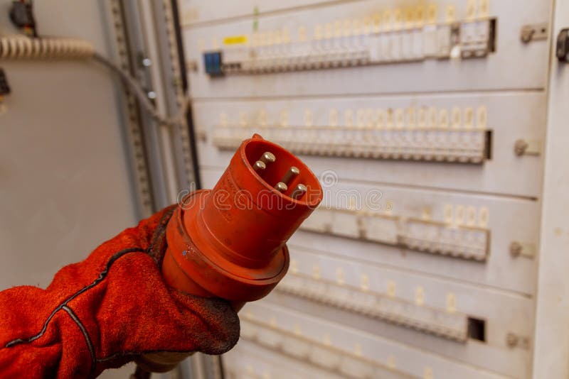 Red Three-phase Plug and Socket with Cable. 380 Volts. Stock Photo ...