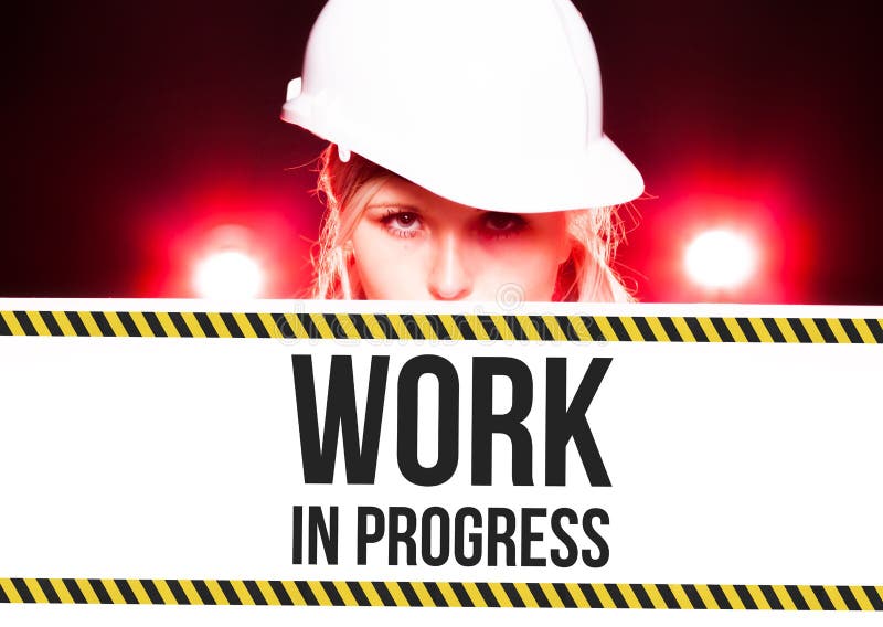 Worker Holding Work in Progress Sign on Information Board Stock ...