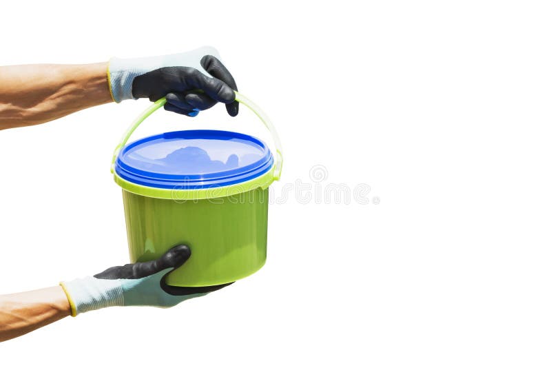 A Worker Holds a Bucket for Food Stock Photo - Image of packaging ...