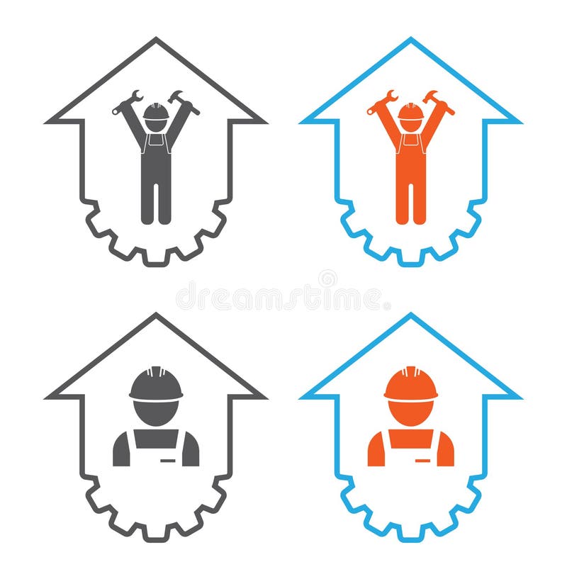Worker in house gear shape stock vector. Illustration of hands - 330524203