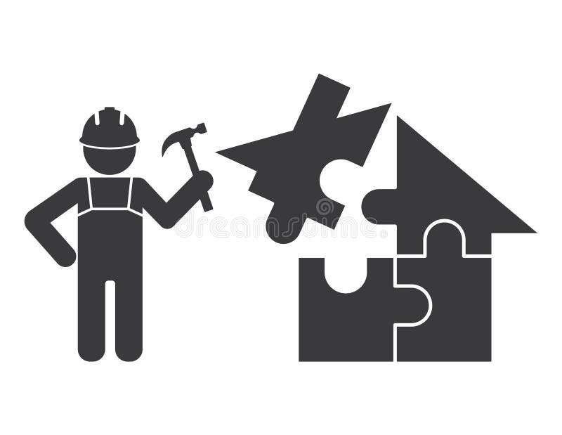 Worker with House Puzzle Icon Stock Vector - Illustration of ...
