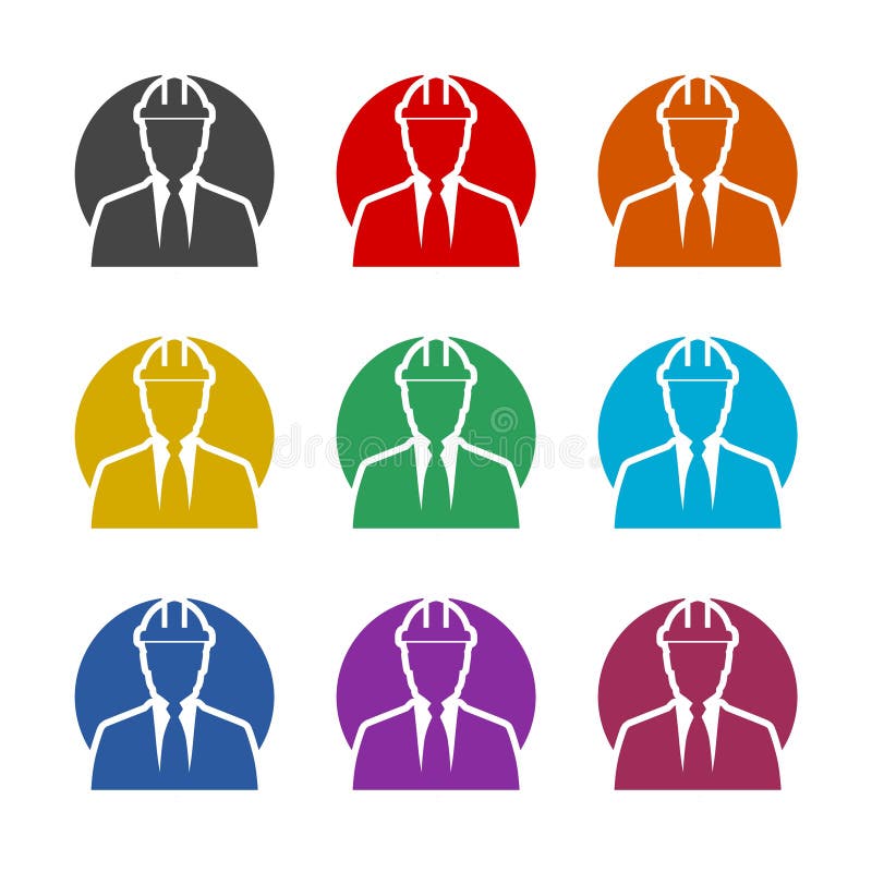 Worker icon, color set stock vector. Illustration of helmet - 196388059