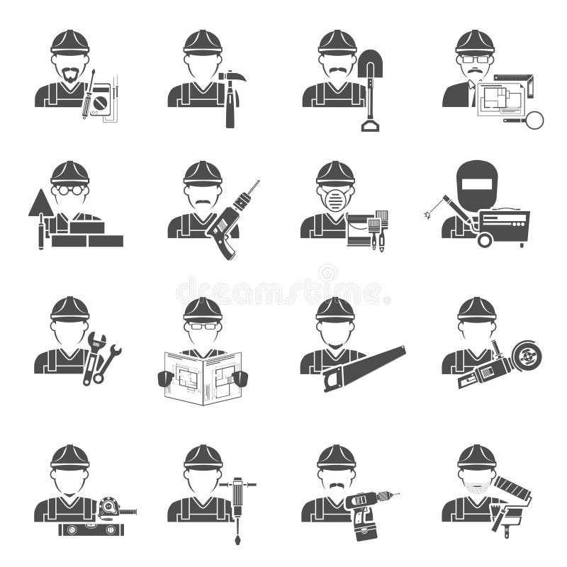 Worker Icons Black Set stock vector. Illustration of labor - 59880253
