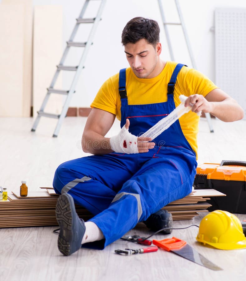 Worker with Injured Hand at Construction Site Stock Image - Image of ...