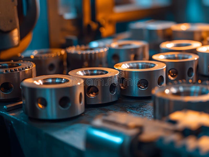 Worker Inspecting Metal Parts in Industrial Setting Stock Illustration ...