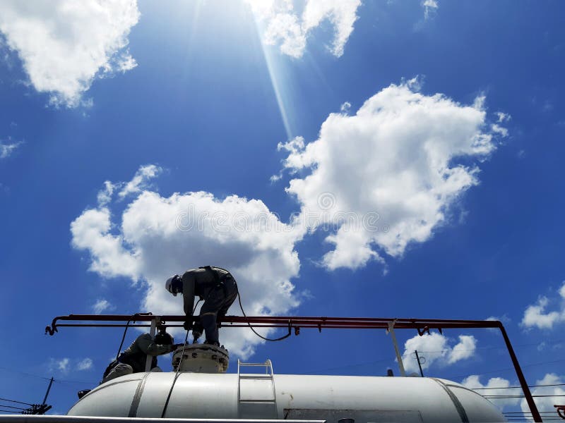 Worker Inspection at Flange Pipe of Visual Check Record Pipeline Tank ...