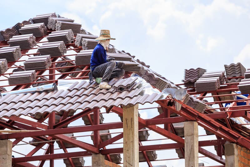 Worker Install Roof Tile for New House Editorial Photo - Image of work ...